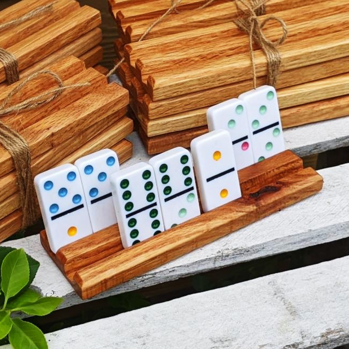 Set of FOUR Mini Oak Wood Domino Holders with 2 Angled Domino Slots ...