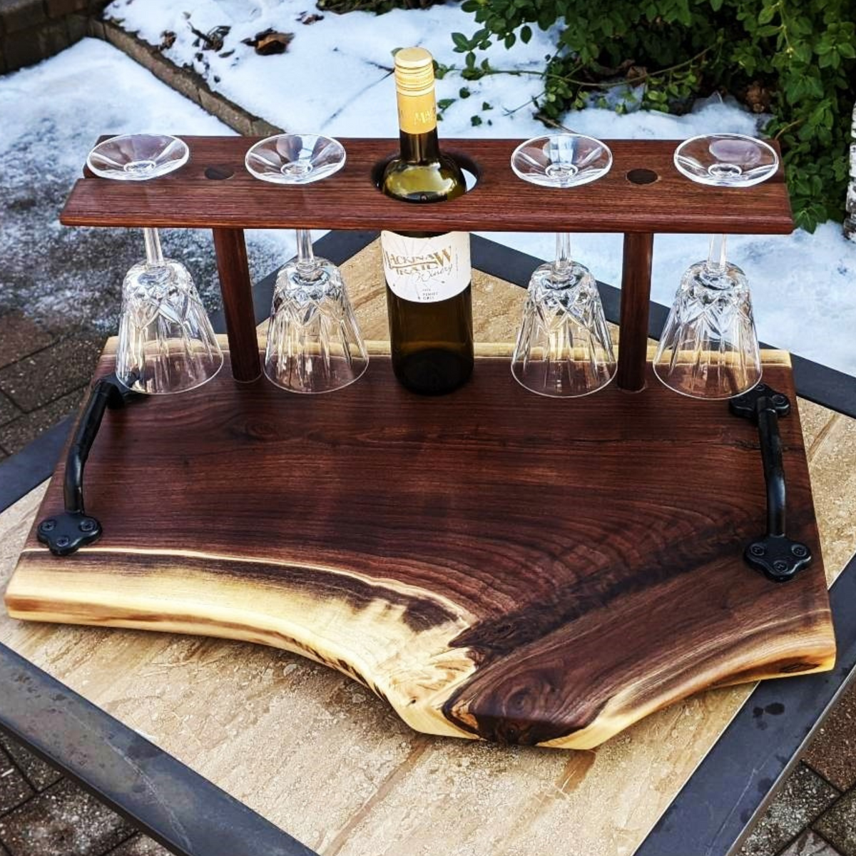 Large Black Walnut Wine Charcuterie Board with Four Wine Glasses ...